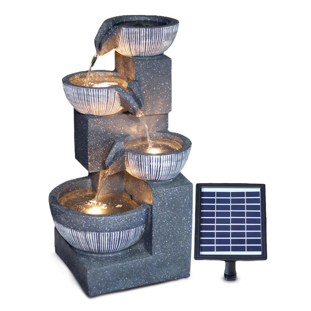 4 Tier Solar Water Feature Outdoor with Led Lighting and Durable ...