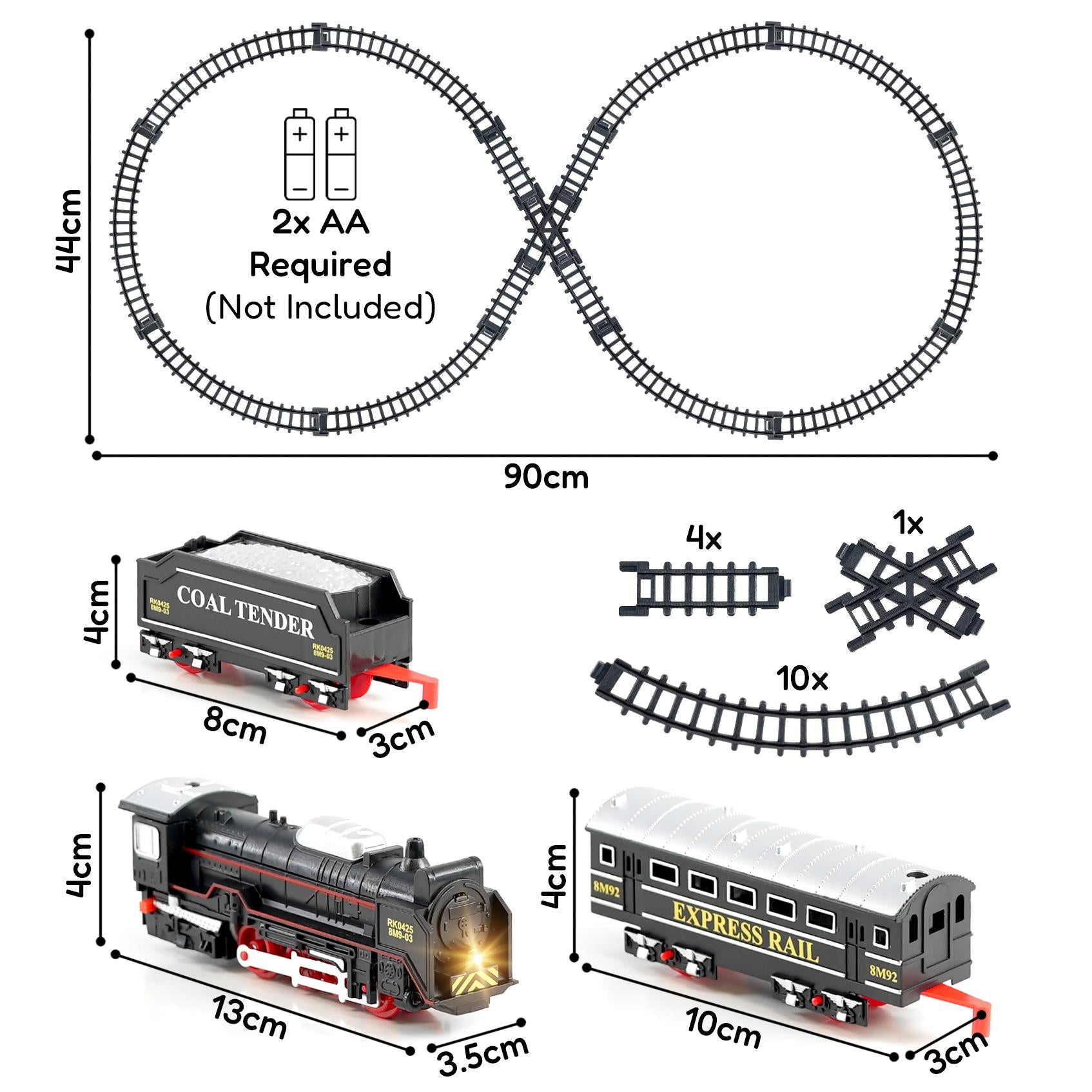 Classic Train Set with Tracks and Headlight