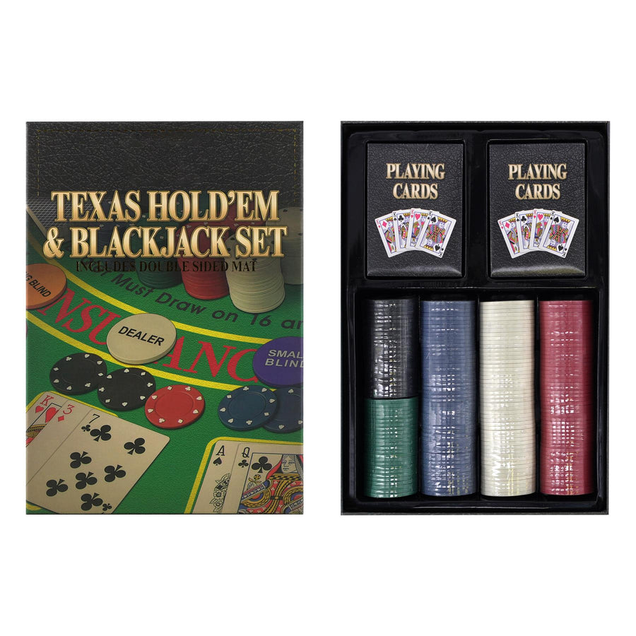 Texas Holdem Blackjack Poker Set Gift Box with 200 Chips, 2 Decks of ...