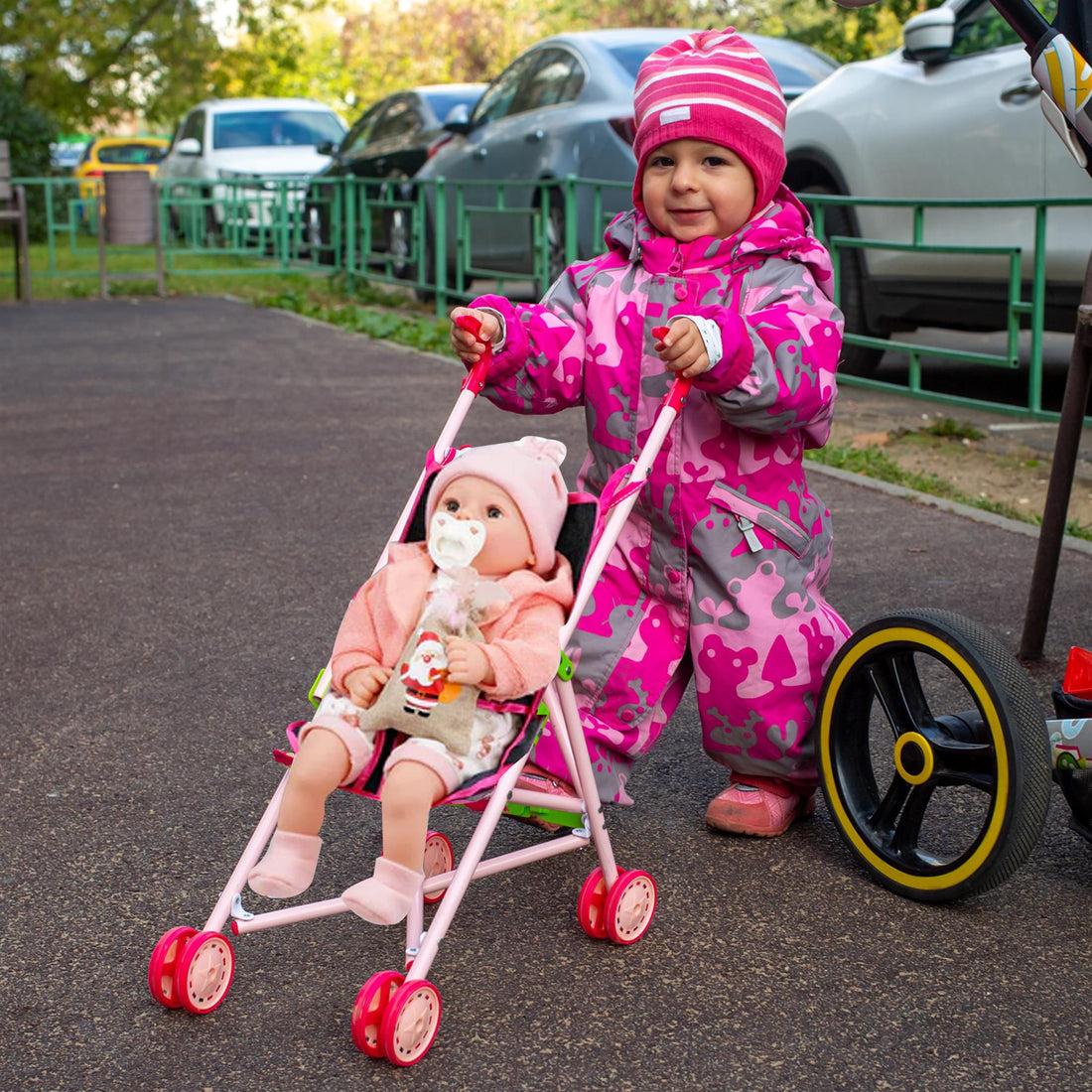 Pink Baby Doll Foldable Stroller by BiBi Doll | The Magic Toy Shop