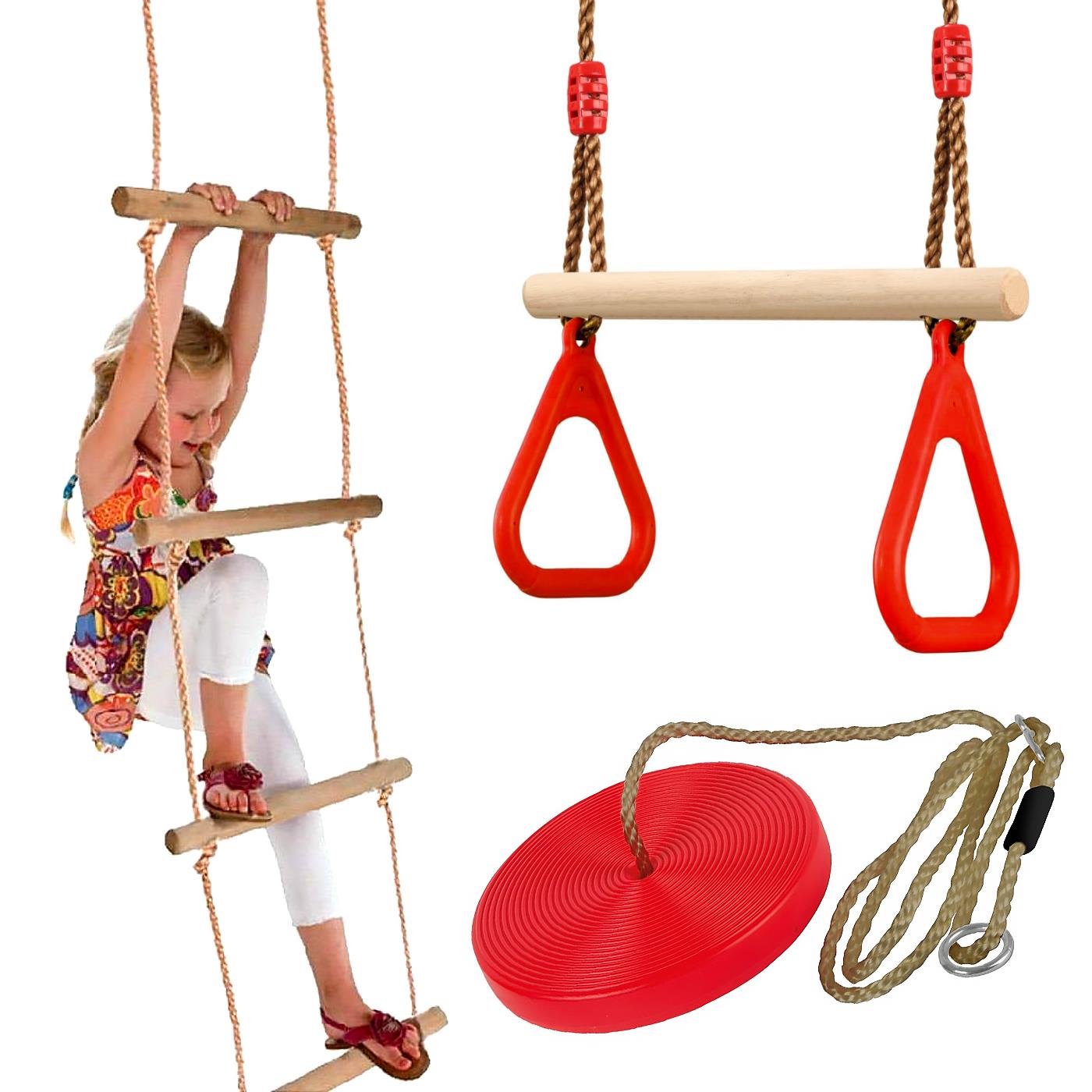 Wooden Trapeze Swing, Rope Ladder & Red Plate Seat by The Magic Toy ...