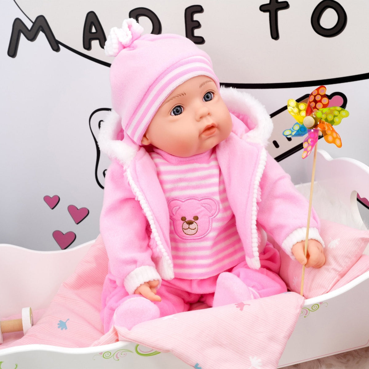 BiBi Doll 50cm Pink Baby Doll with Little Bear Outfit