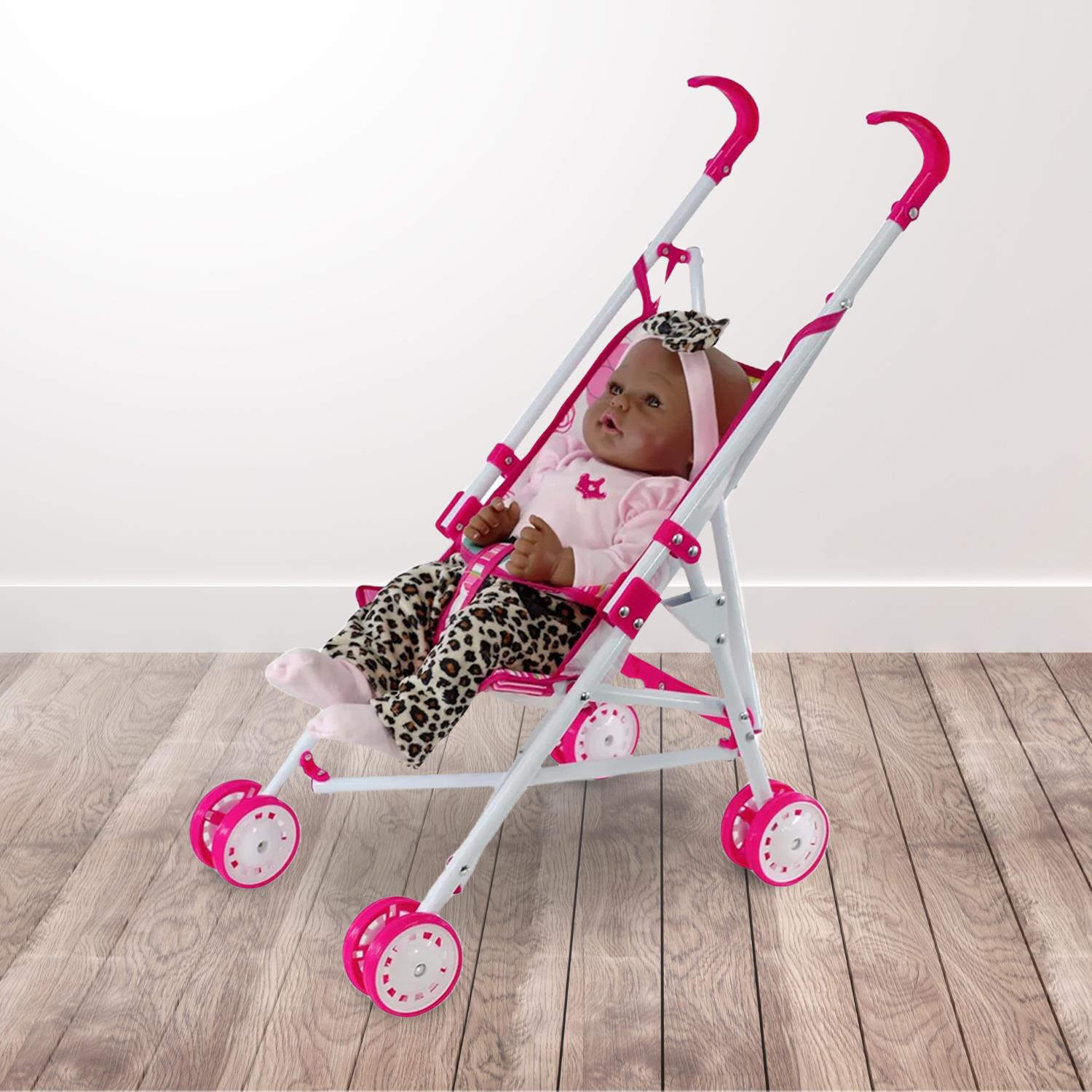 Pink Baby Doll Foldable Stroller by BiBi Doll | The Magic Toy Shop