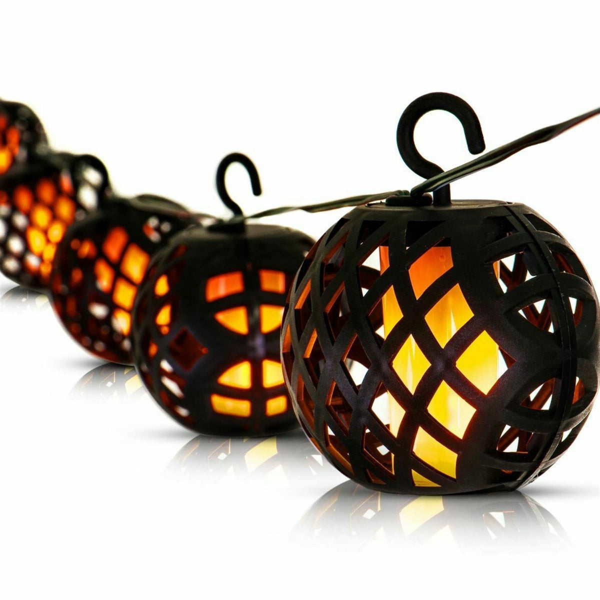 Solar LED Rattan Ball Flame Effect String Light by Geezy | The Magic ...