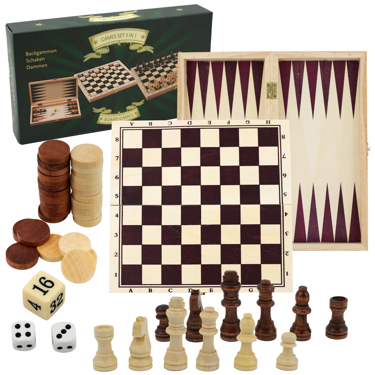 3 in 1 Wooden Compendium Board Game Set by The Magic Toy Shop | The ...