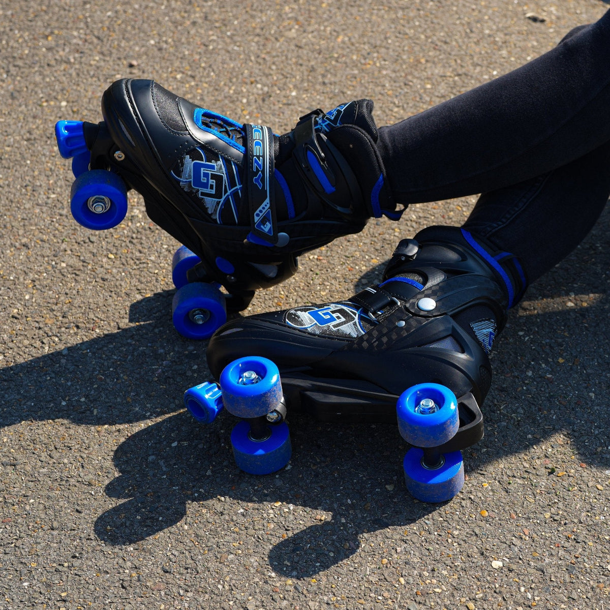Blue and Black Roller Skates for Kids with 4 Wheel by The Magic Toy ...