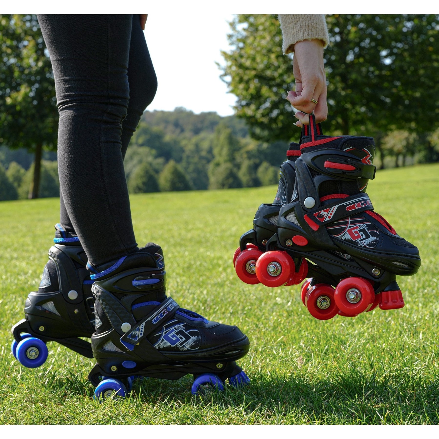 Red and Black Roller Skates for Kids with 4 Wheel by The Magic Toy Shop ...